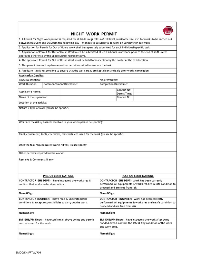 Night Work Permit Application Guide | PDF