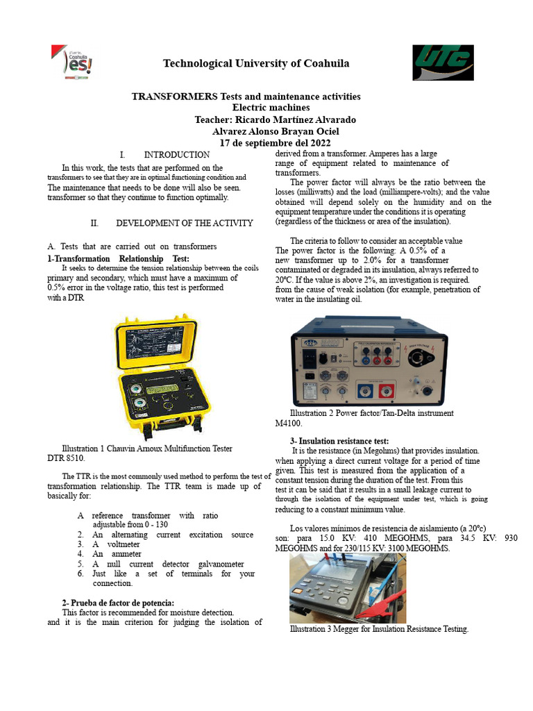 TRANSFORMERS Tests and Maintenance Activities | PDF | Transformer ...