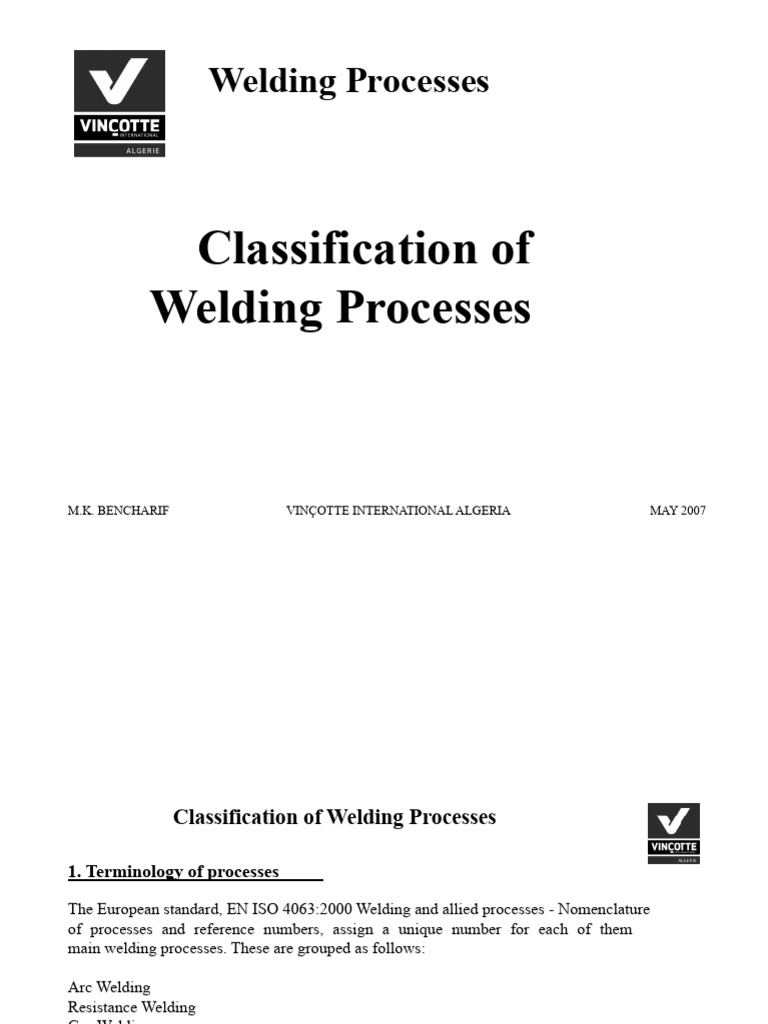 Classification of Welding Processes | PDF | Welding | Construction
