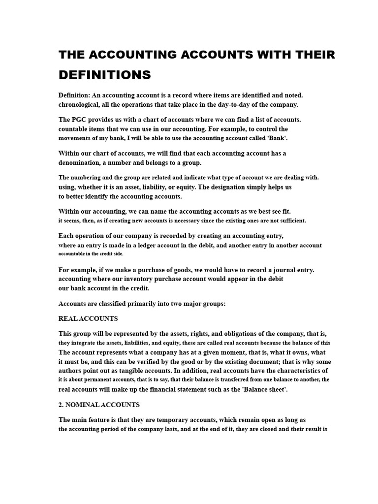 The Accounting Accounts With Their Definitions | PDF | Debits And ...