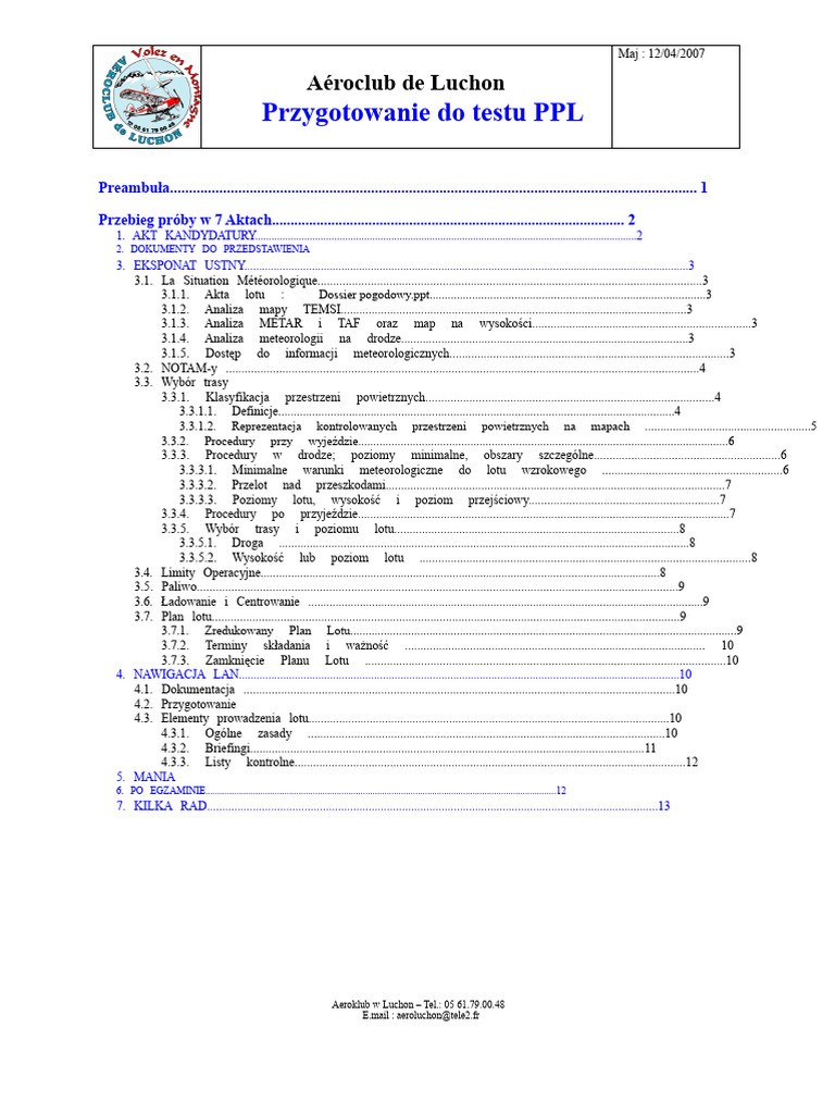 Test Przygotowawczy PPL | PDF