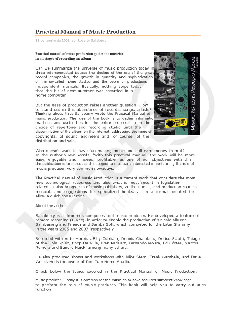 Practical Manual of Musical Production | PDF | Compact Disc | Sound ...