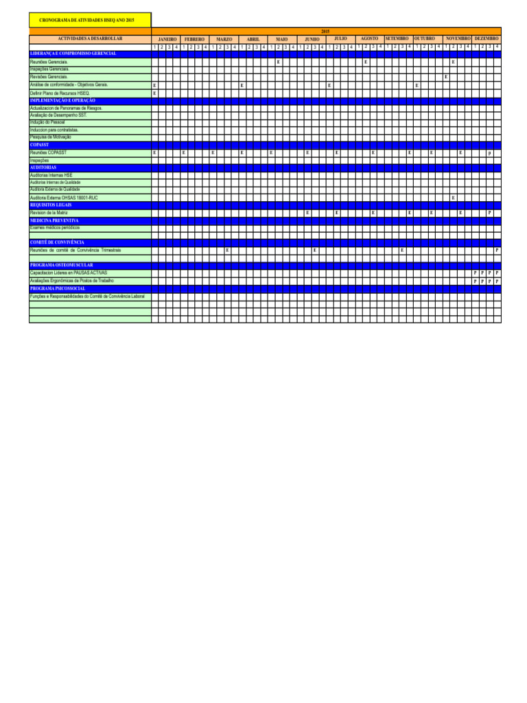 Cronograma HSEQ 2015: Atividades e Metas | PDF