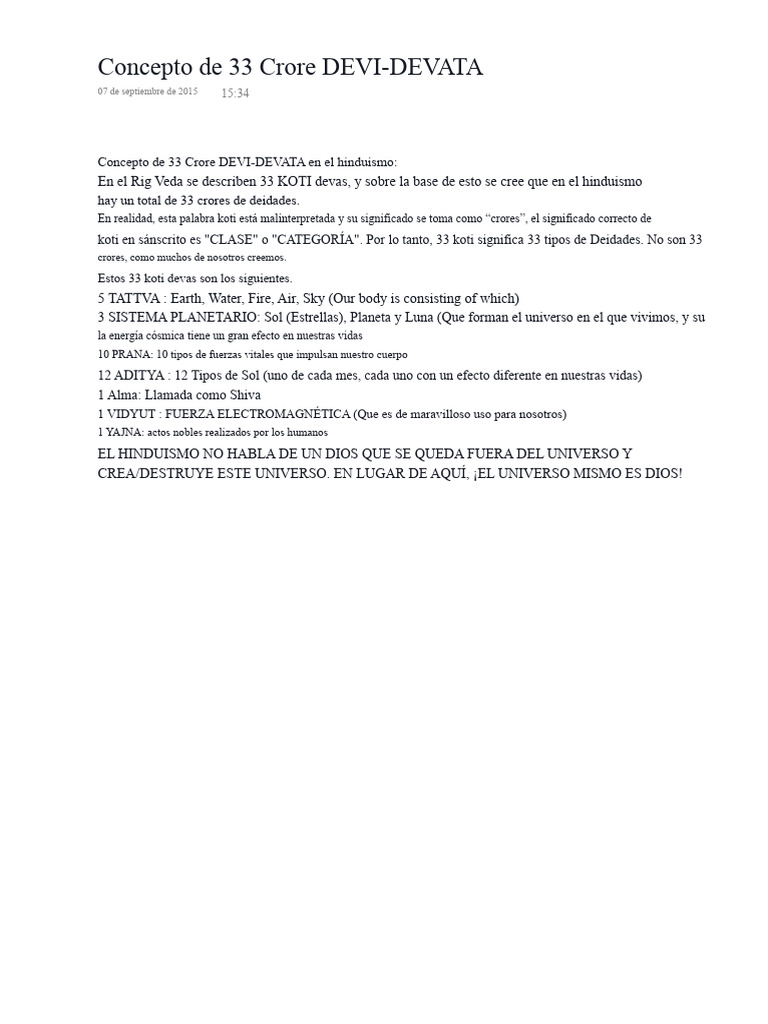 33 Koti Deidades en el Hinduismo | PDF