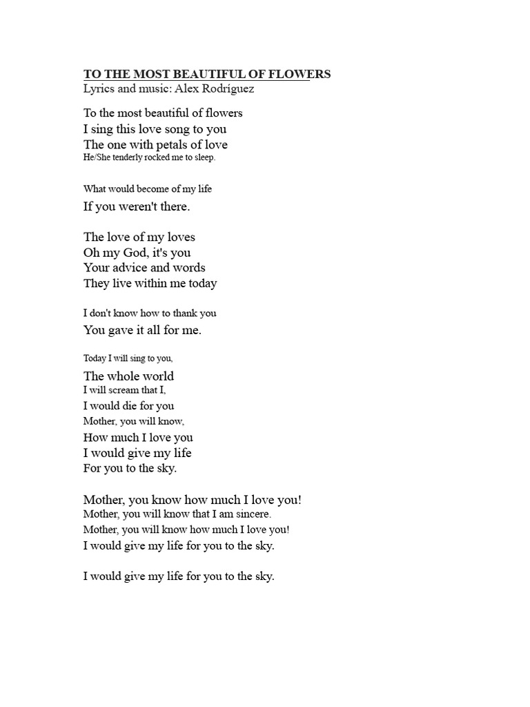 To The Most Beautiful of Flowers (Lyrics) | PDF