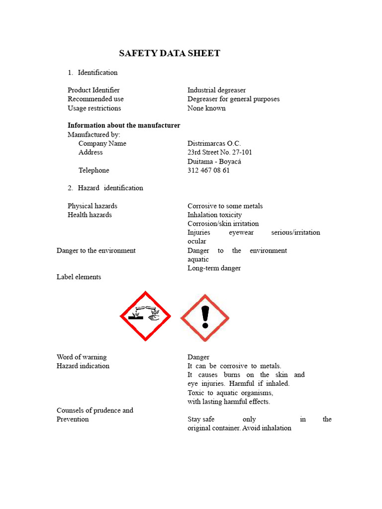 Degreaser Safety Data Sheet | PDF | Hazards | Breathing