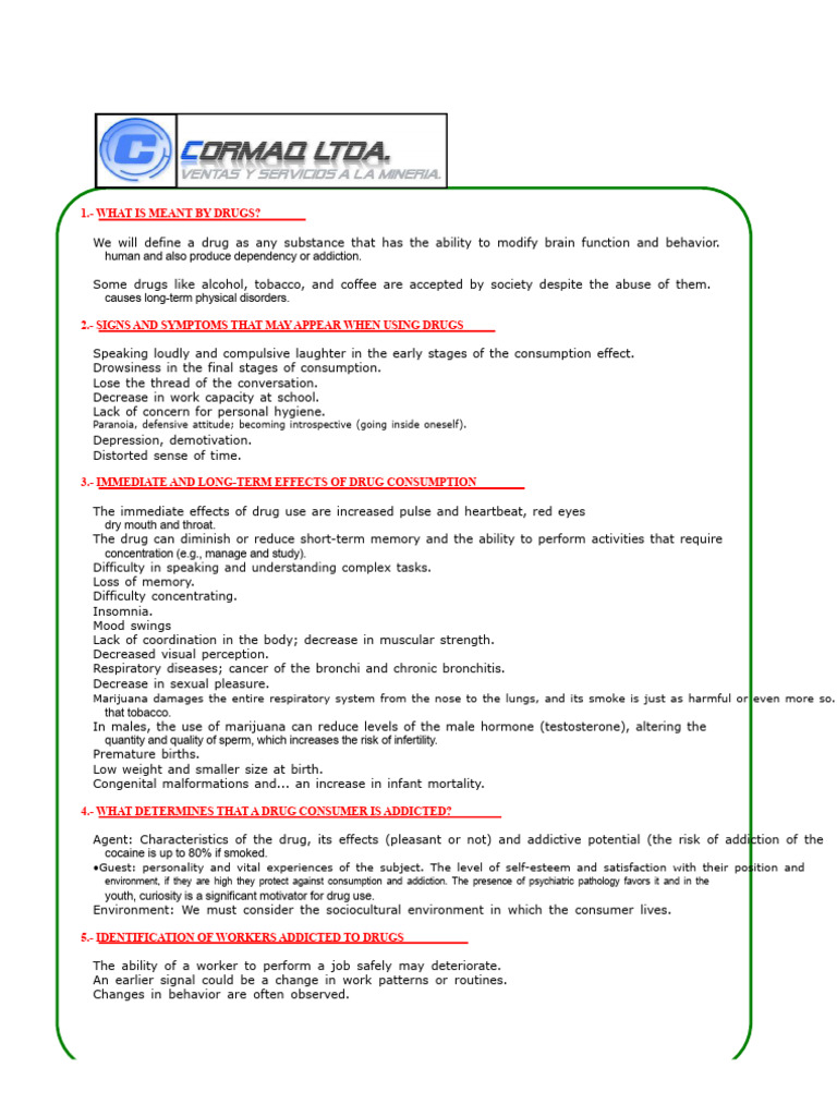 Safety Talk 5 Minutes - Control Alcohol and Drug Consumption | PDF ...
