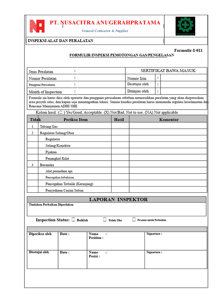 11. Pemotongan Gas (Inspeksi Pengelasan).doc | PDF