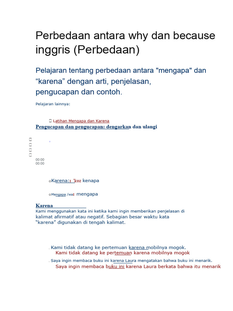 Perbedaan "Why" dan "Because" dalam Inggris | PDF