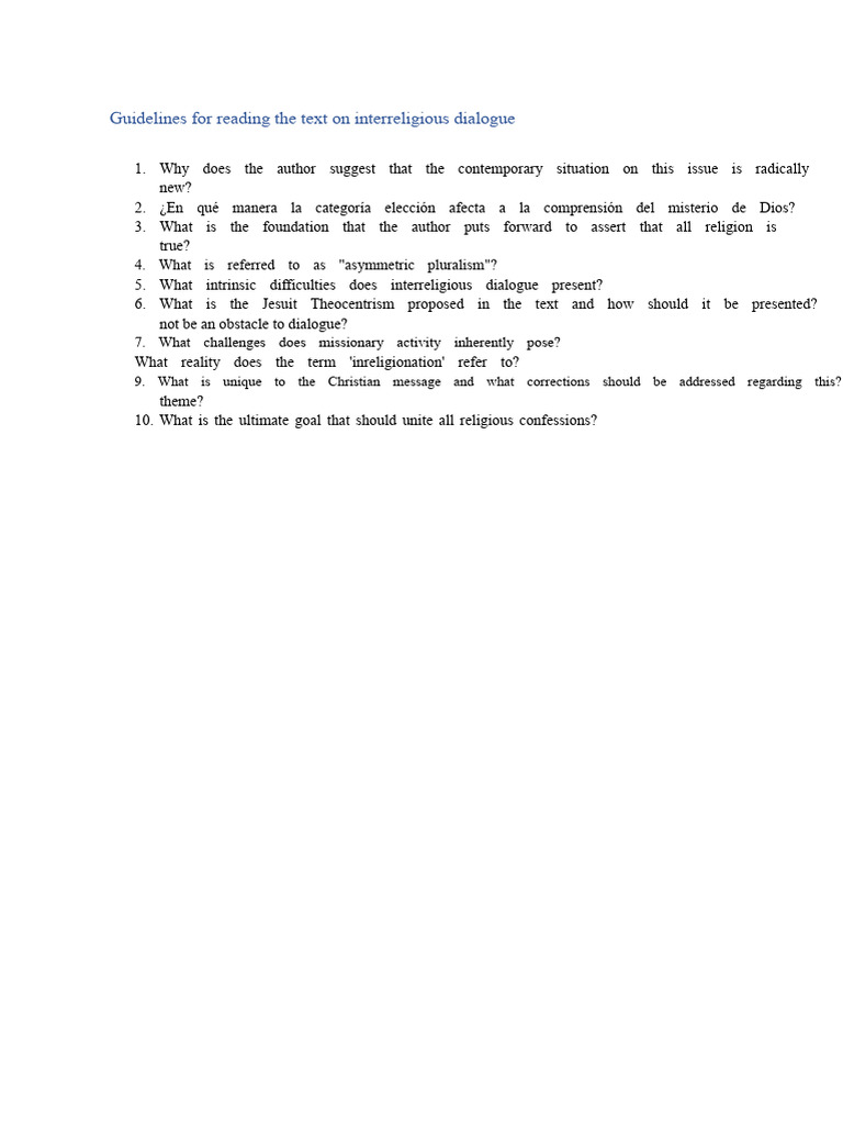Questionnaire About Interreligious Dialogue | PDF