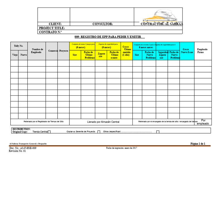 09 como-F-HSE 009 - Registro de EPP (para pedidos y emisión) | PDF