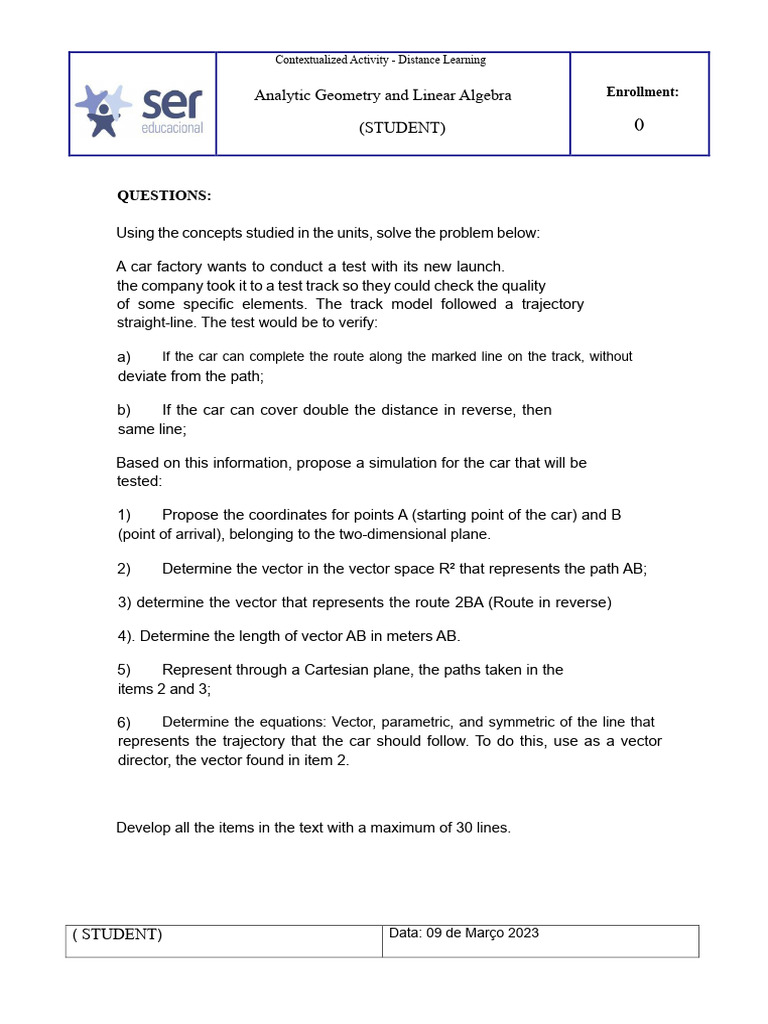 AV1. ANALYTICAL GEOMETRY AND LINEAR ALGEBRA (1) | PDF | Line (Geometry ...