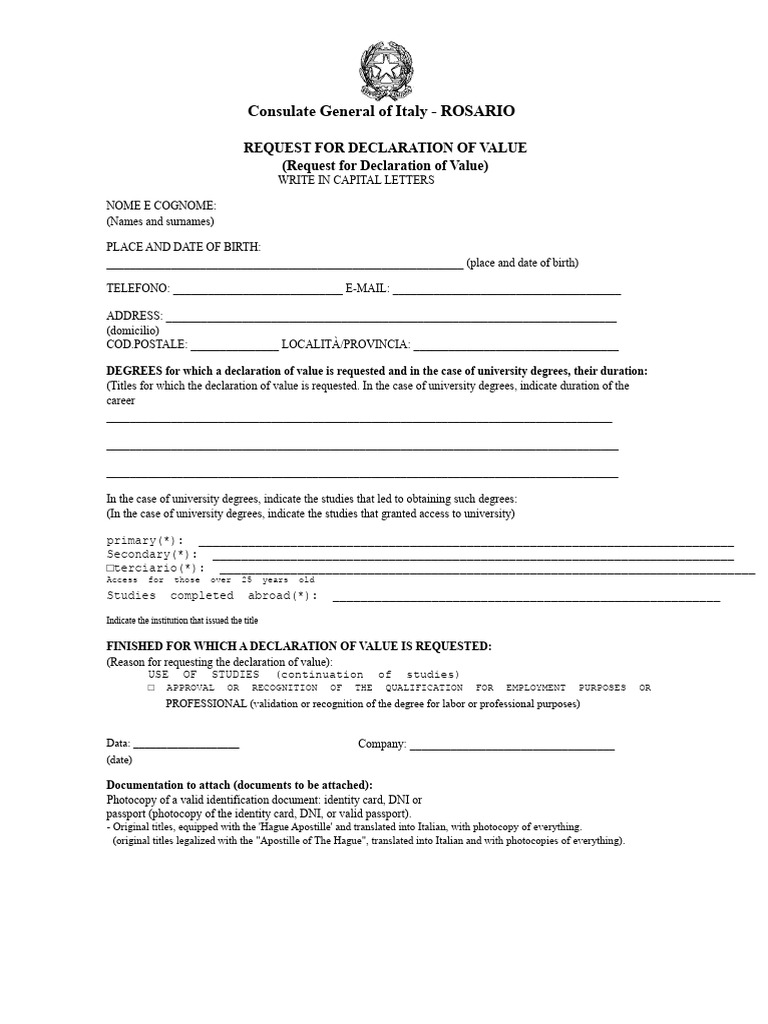 Request For Declaration of Value | PDF | Identity Document | Government ...