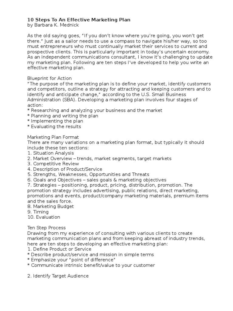 10 Steps To An Effective Marketing Plan | PDF | Marketing | Target Audience