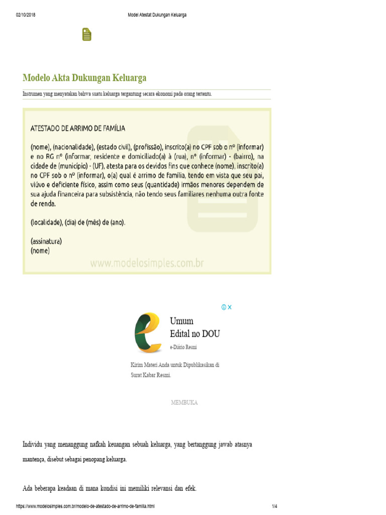 Model Atestat Dukungan Keluarga | PDF