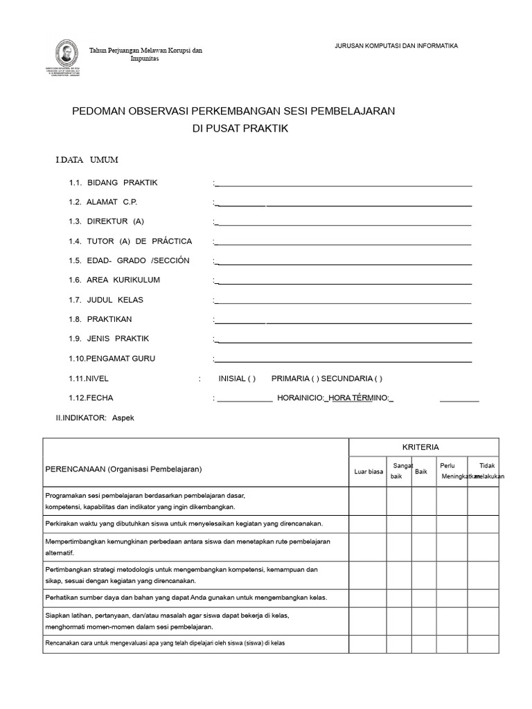 Panduan Observasi Sesi Kelas | PDF
