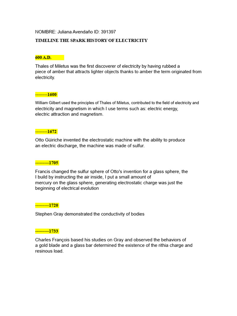 History of Electricity Timeline | PDF | Electricity | Electric Charge