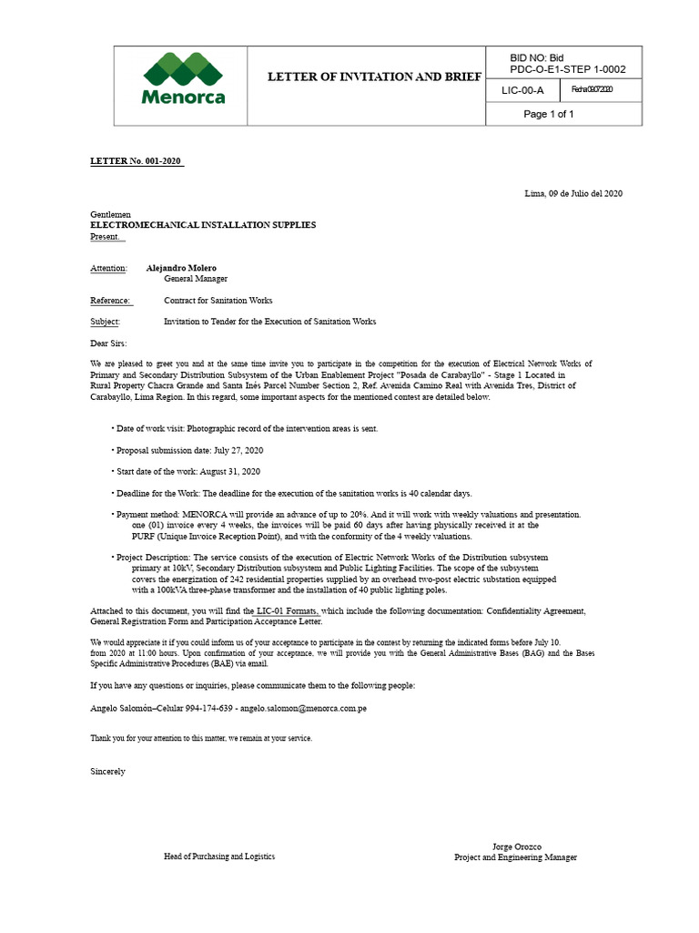 (FORMAT LIC-00-A) - Invitation Letter and Brief (Version 00) | PDF