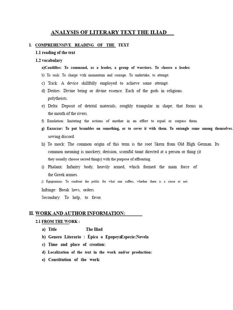 Analysis of Literary Text The Iliad | PDF | Trojan War | Hector