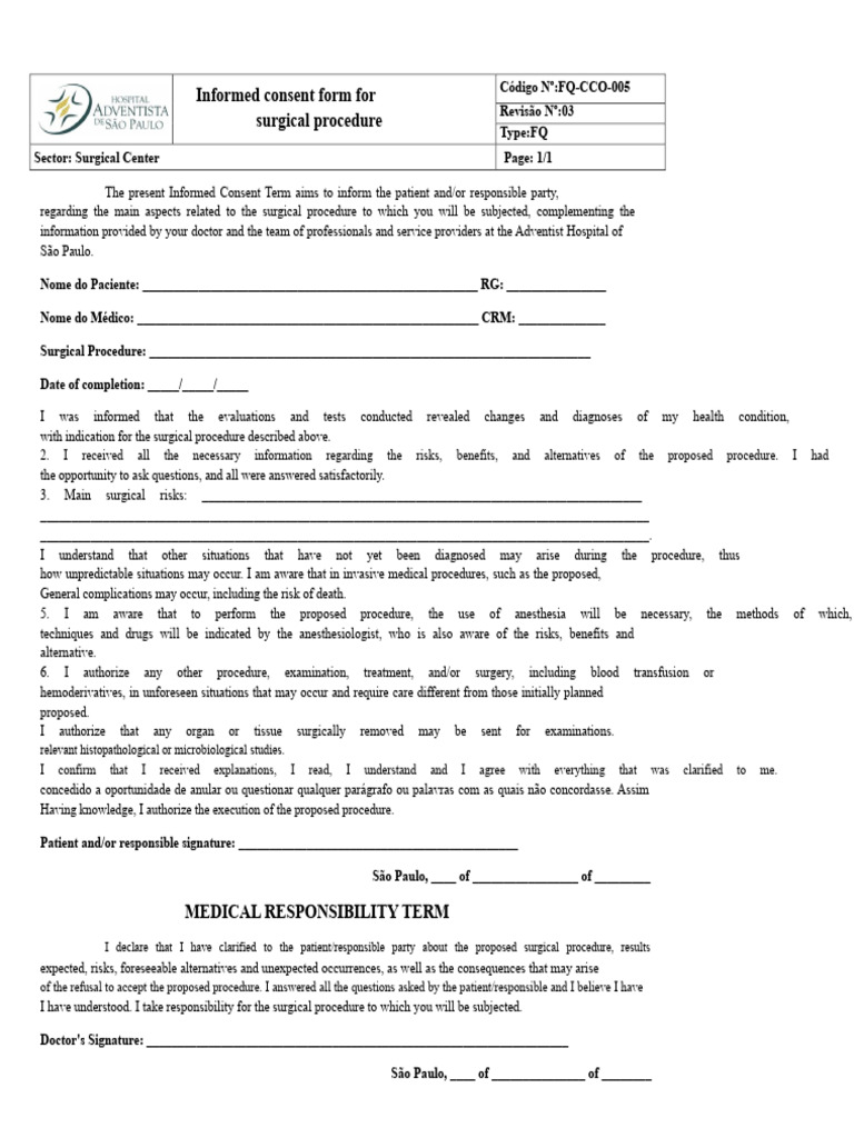 Informed Consent for Surgical Procedure | PDF | Surgery | Informed Consent