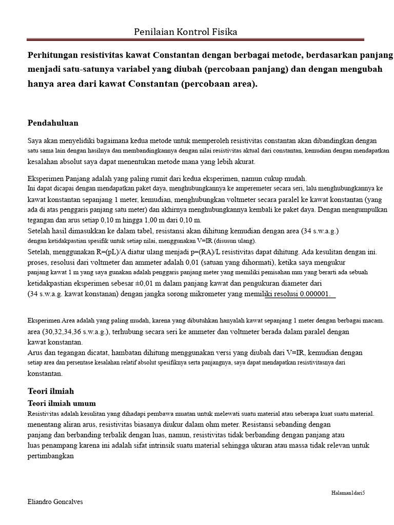 Perbandingan Metode Resistivitas Constantan | PDF