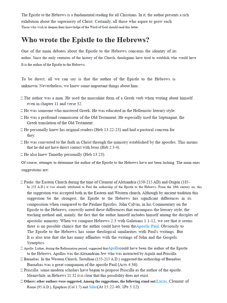 The Epistle To The Hebrews | PDF | Epistle To The Hebrews | Jesus