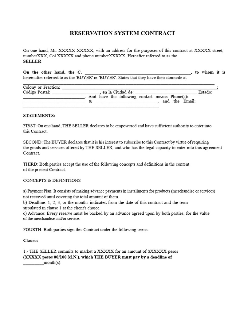 Reservation System Contract Agreement | PDF | Sales | Receipt