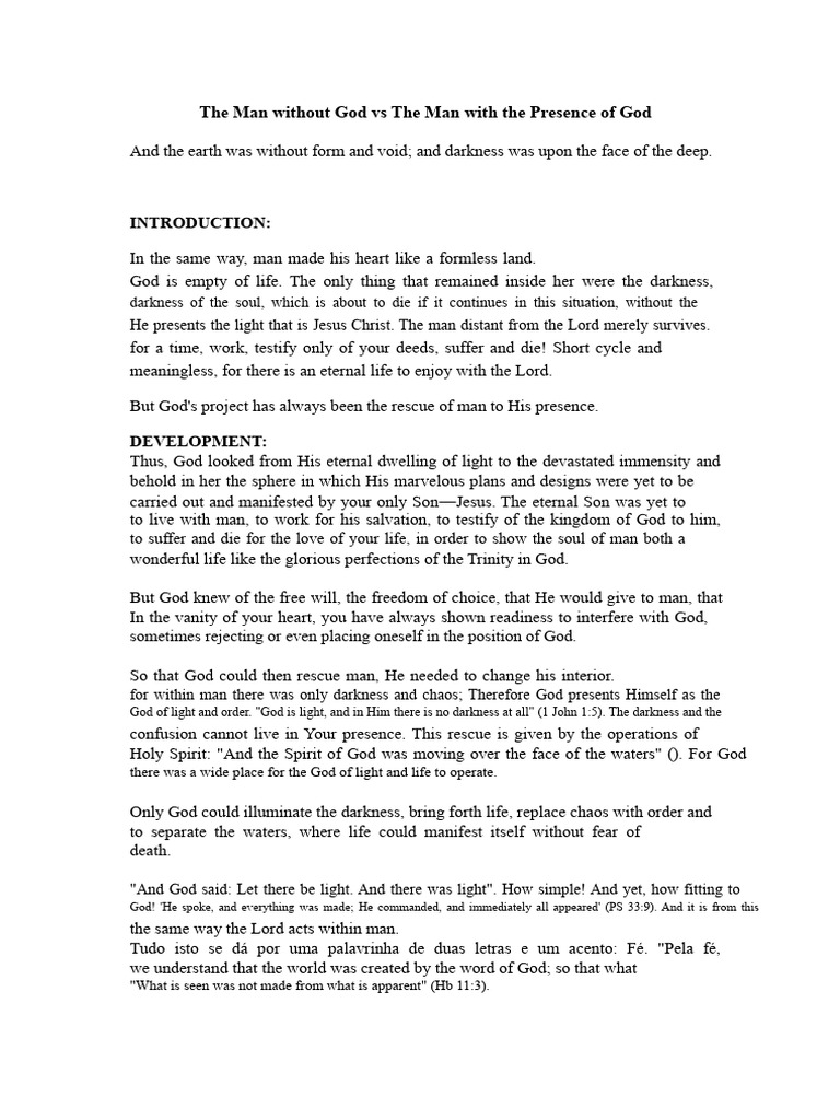 The Man Without God X Man With The Presence of God | PDF | God | Darkness