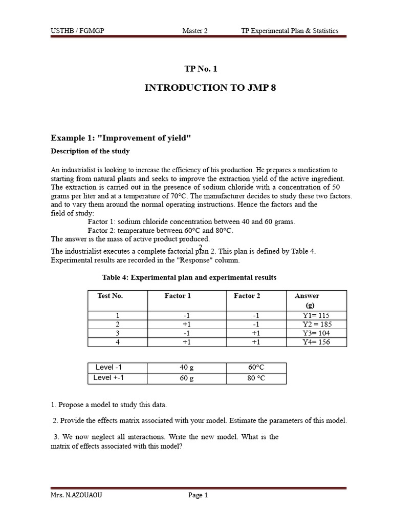 TP No. 2 Master 2 Experimental Design (1) | PDF | Statistics | Matrix ...
