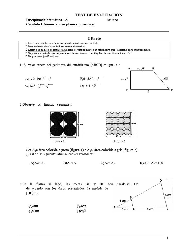 Prueba de evaluación módulo inicial 10º año matemáticas A.pdf | PDF | Geometría | Matemáticas