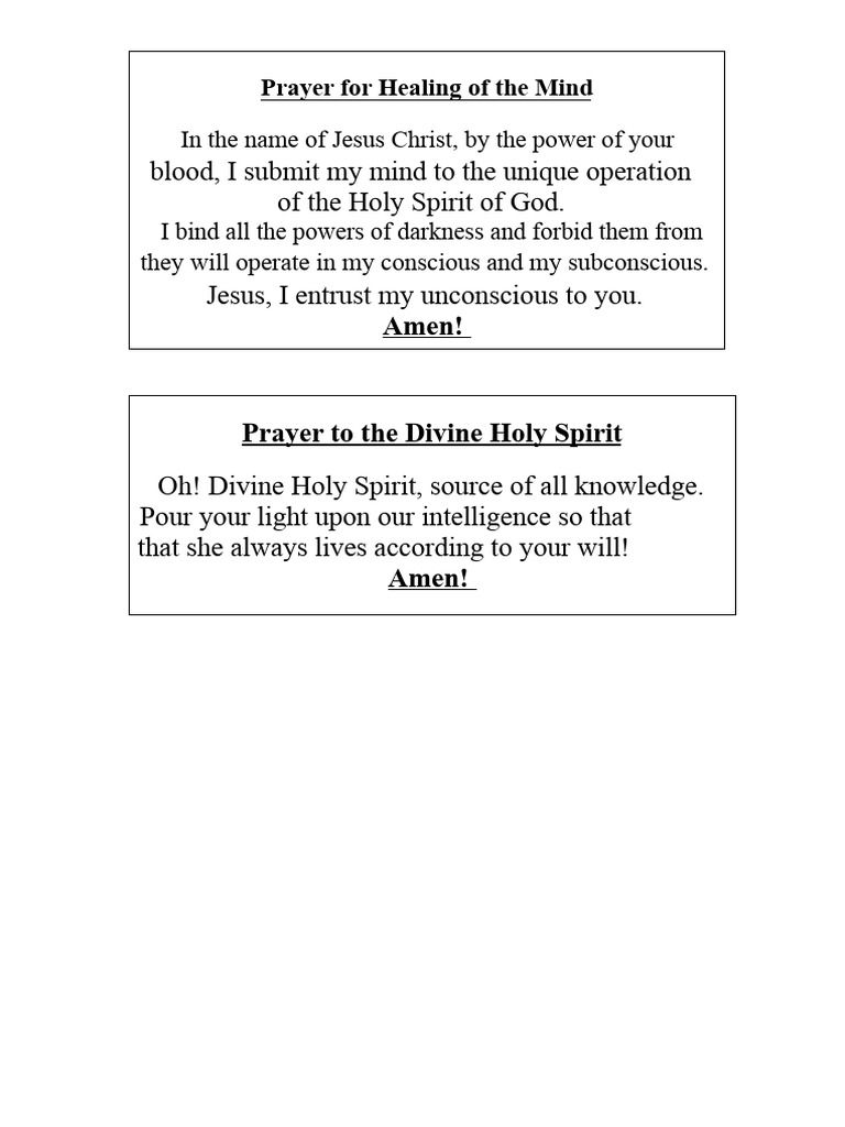 Prayer For Healing of The Mind - Prayer To The Divine Holy Spirit | PDF