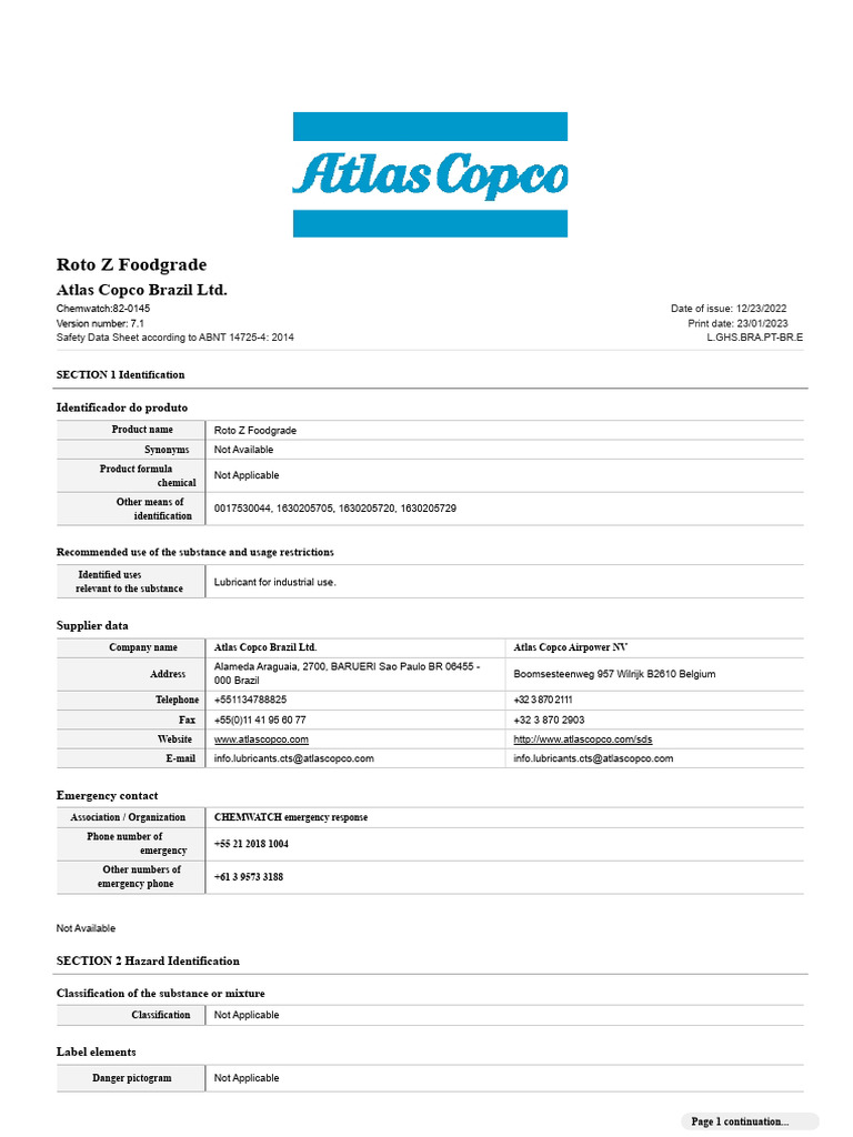Roto Z Foodgrade Safety Data Sheet | PDF | Combustion | Toxicity