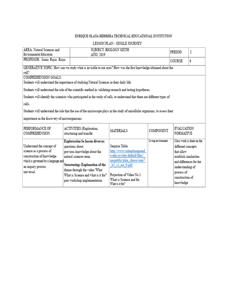 Sixth Grade Lesson Plan.docx | PDF | Cell Biology | Cell (Biology)