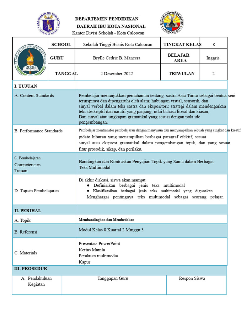 Pembelajaran Teks Multimodal Kelas 8 | PDF