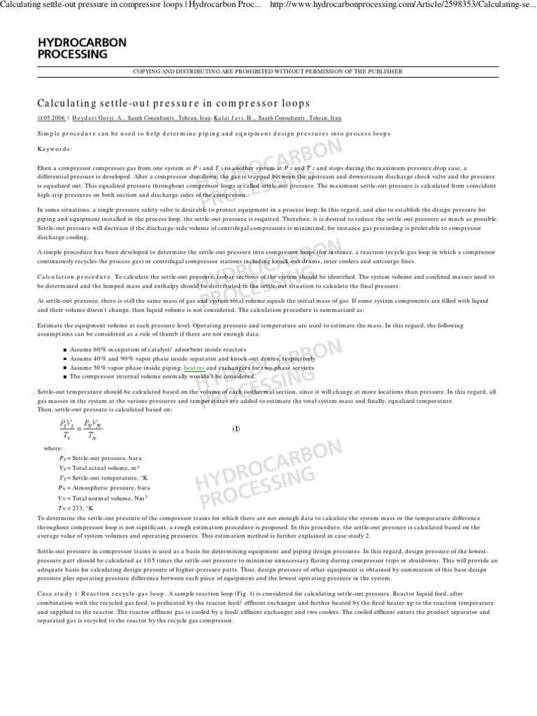 Calculating Settle-Out Pressure in Compressor Loops - Hydrocarbon ...