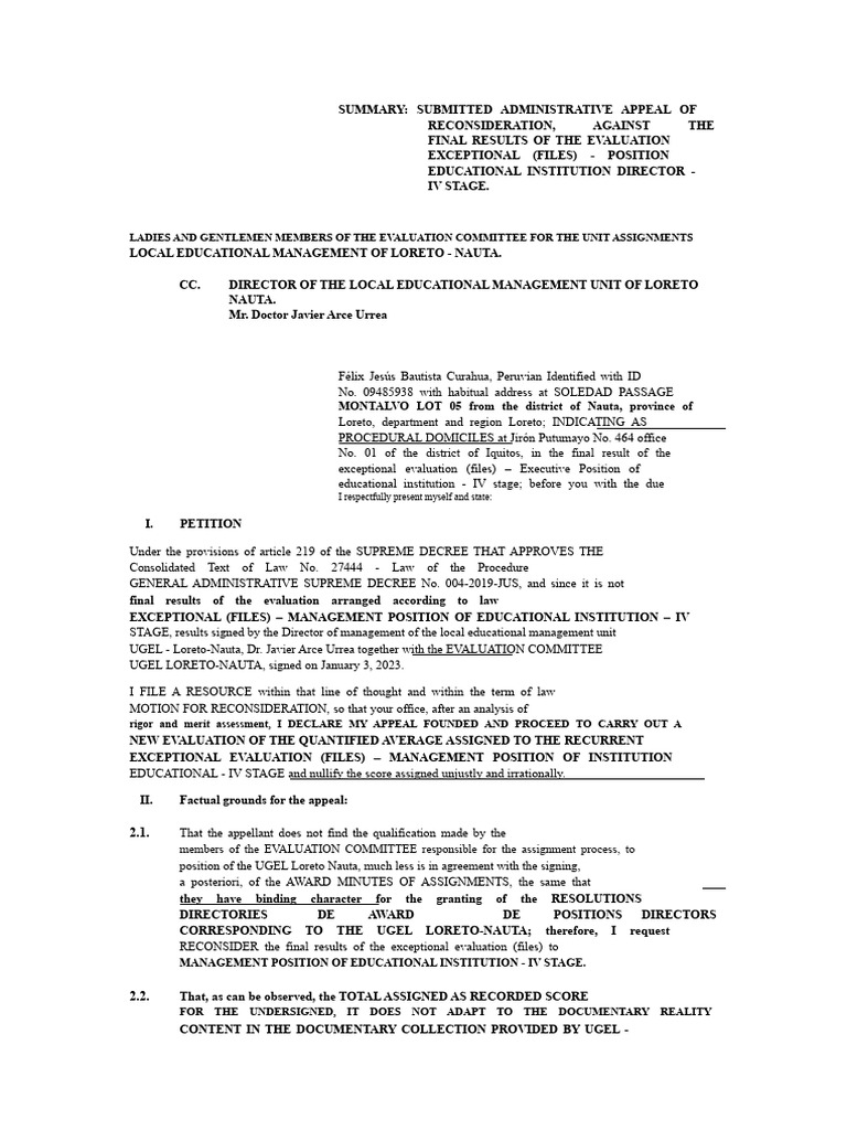 Appeal for Educational Director Evaluation | PDF | Administrative Law ...