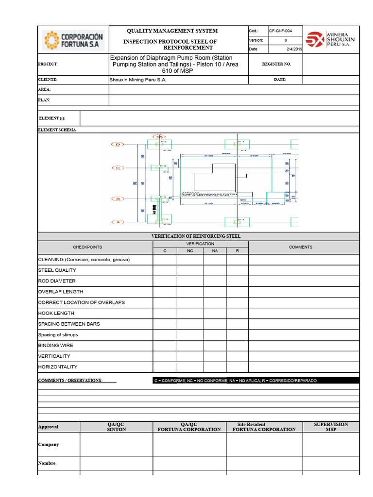 Reinforcement Steel Inspection Protocol.xlsx | PDF | Materials ...