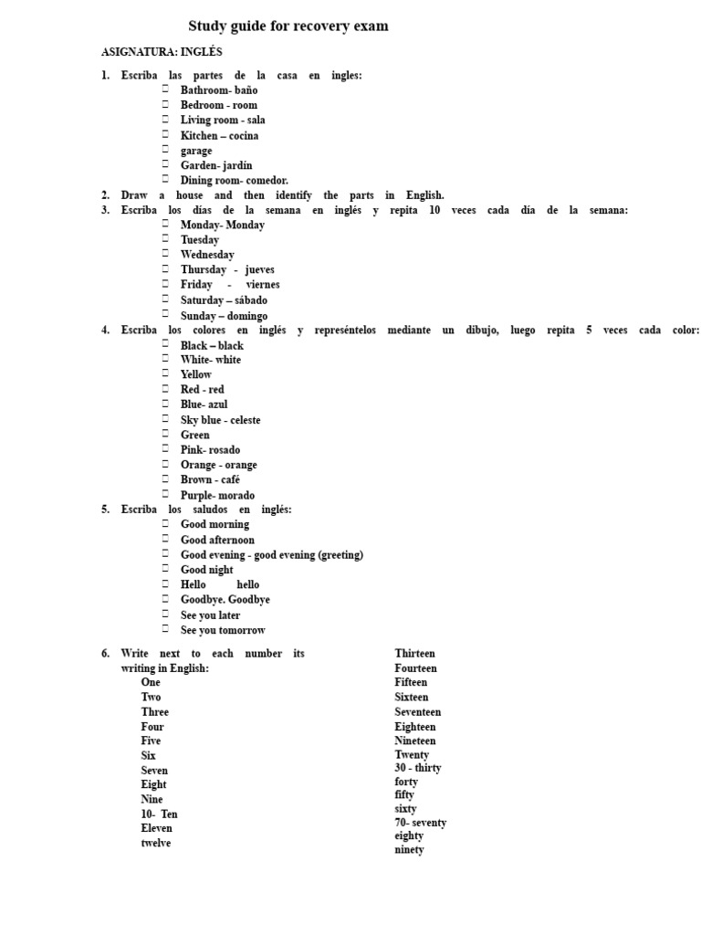 Study Guide For English Recovery Exam | PDF