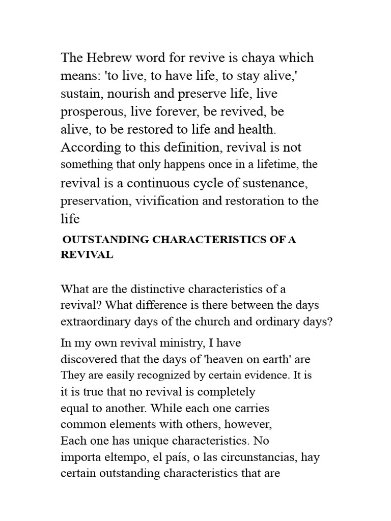 The Hebrew word for revive is chaya which means | PDF