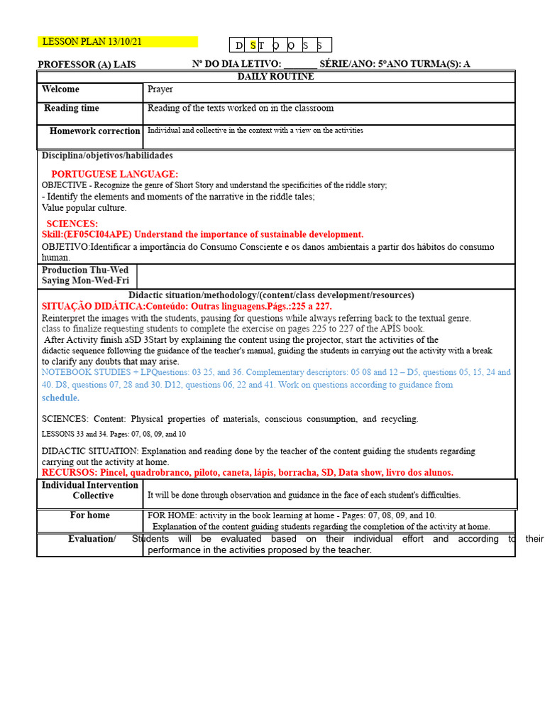 5th GRADE PLAN - MONTH OF OCTOBER | PDF | Adverb | Lesson Plan