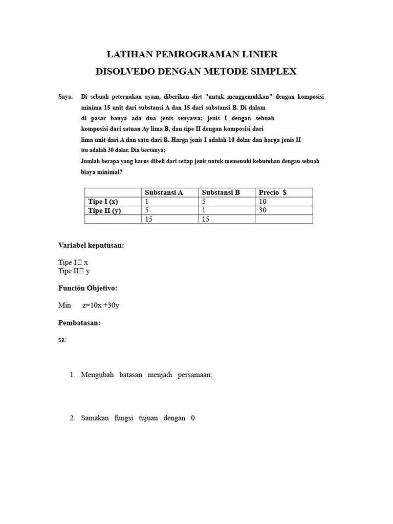 Pemrograman Linier: Metode Simplex untuk Optimasi | PDF