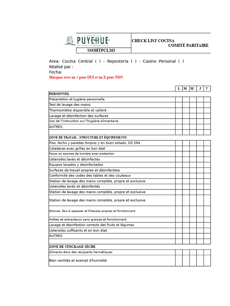 Liste de Contrôle Hygiène Cuisine | PDF | Nourritures | Hygiène