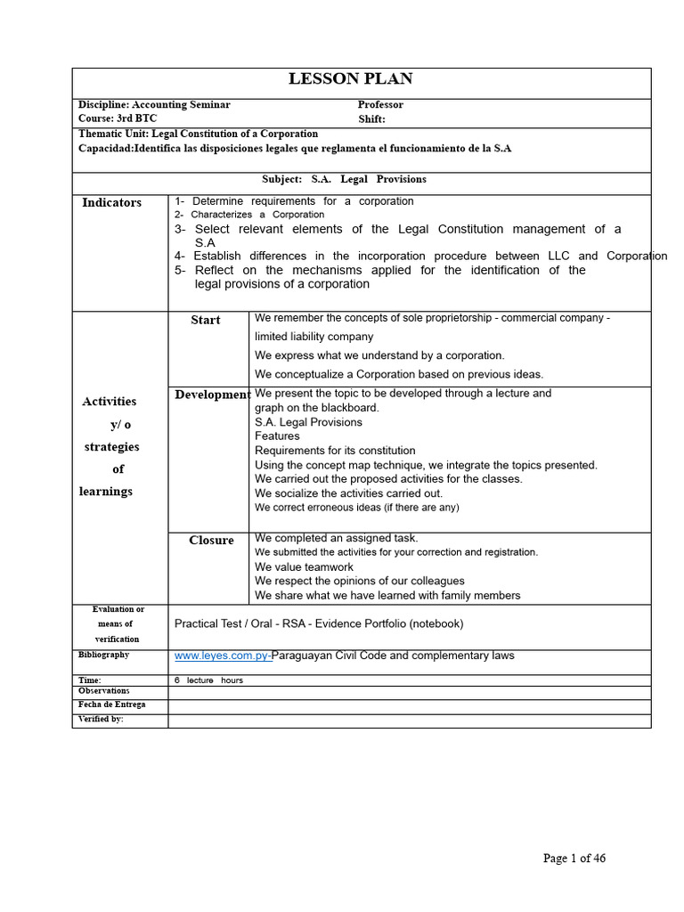 Accounting Seminar Lesson Plan - 3rd | PDF | Assignment (Law ...