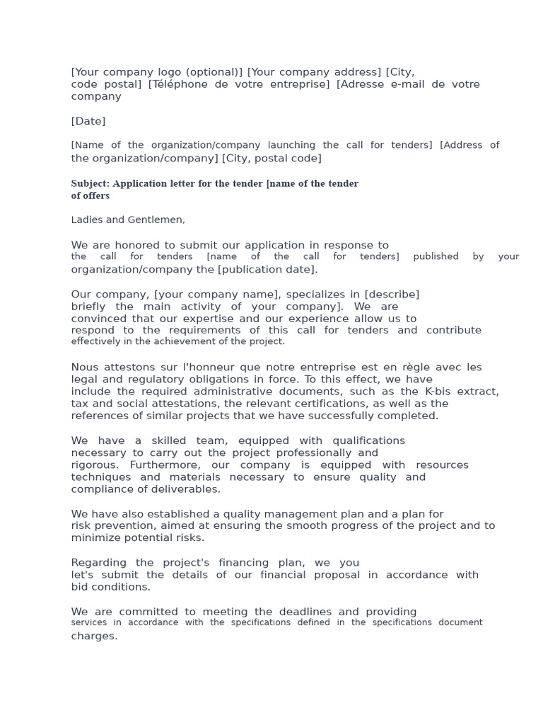 Tender Application Submission Letter | PDF