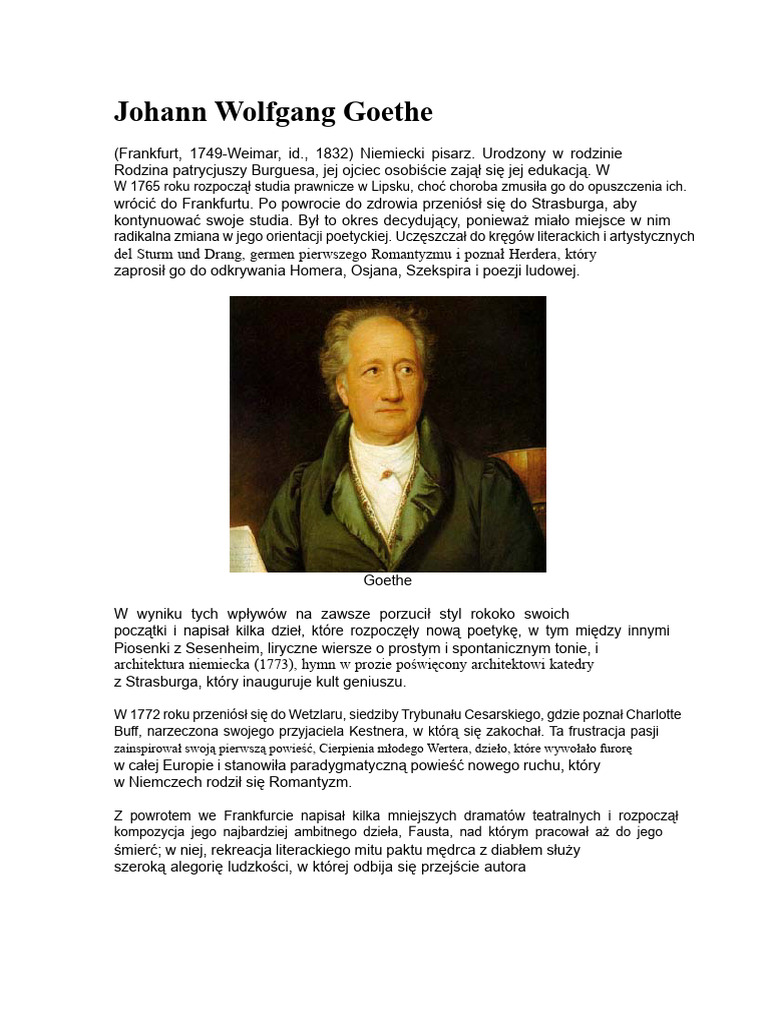 Biografia Johann Wolfgang Goethe | PDF