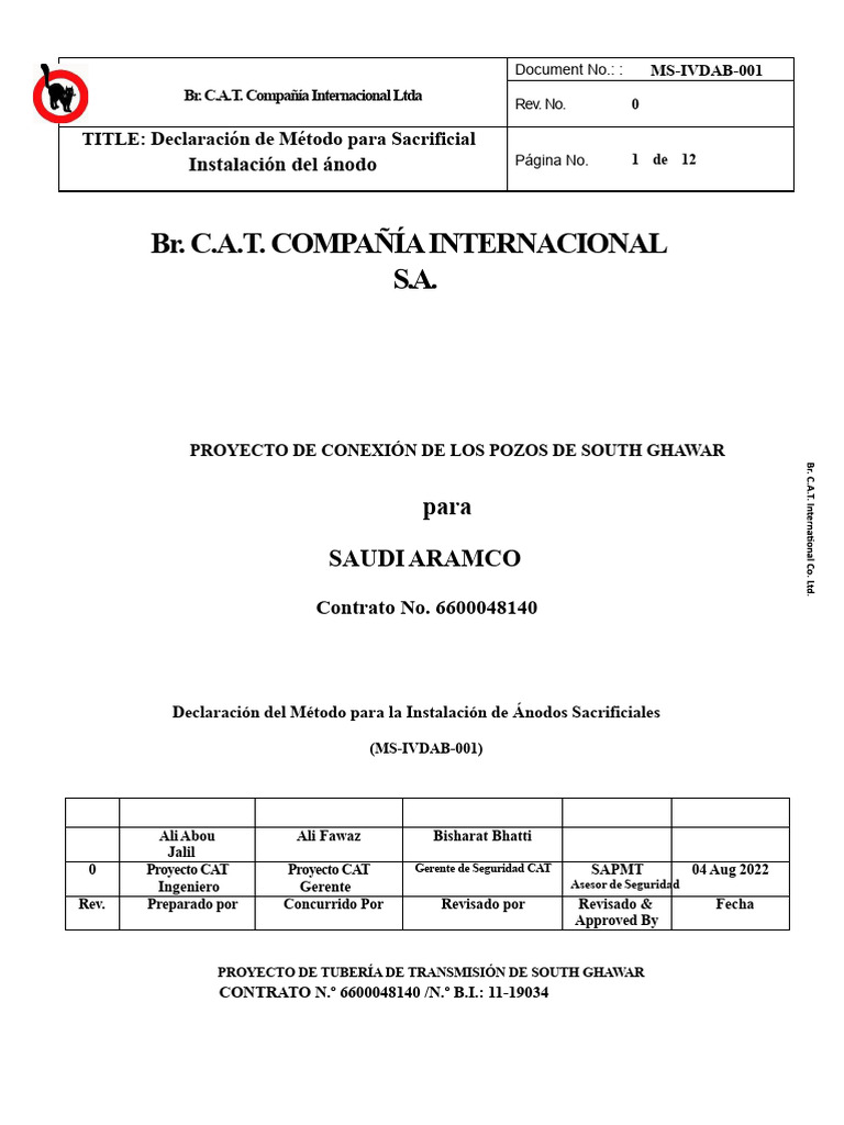 AUG 7 MÉTODO DE INSTALACIÓN DEL ÁNODO SACRIFICIAL.doc | PDF | Conector ...
