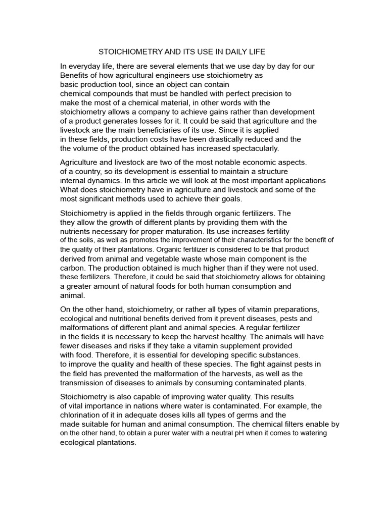 Stoichiometry and Its Use in Daily Life | PDF | Agriculture | Fertilizer