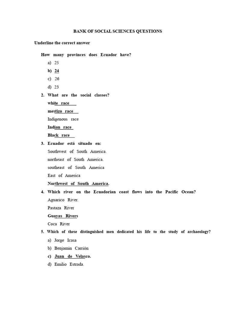 Question Bank for Social Studies | PDF | Ecuador
