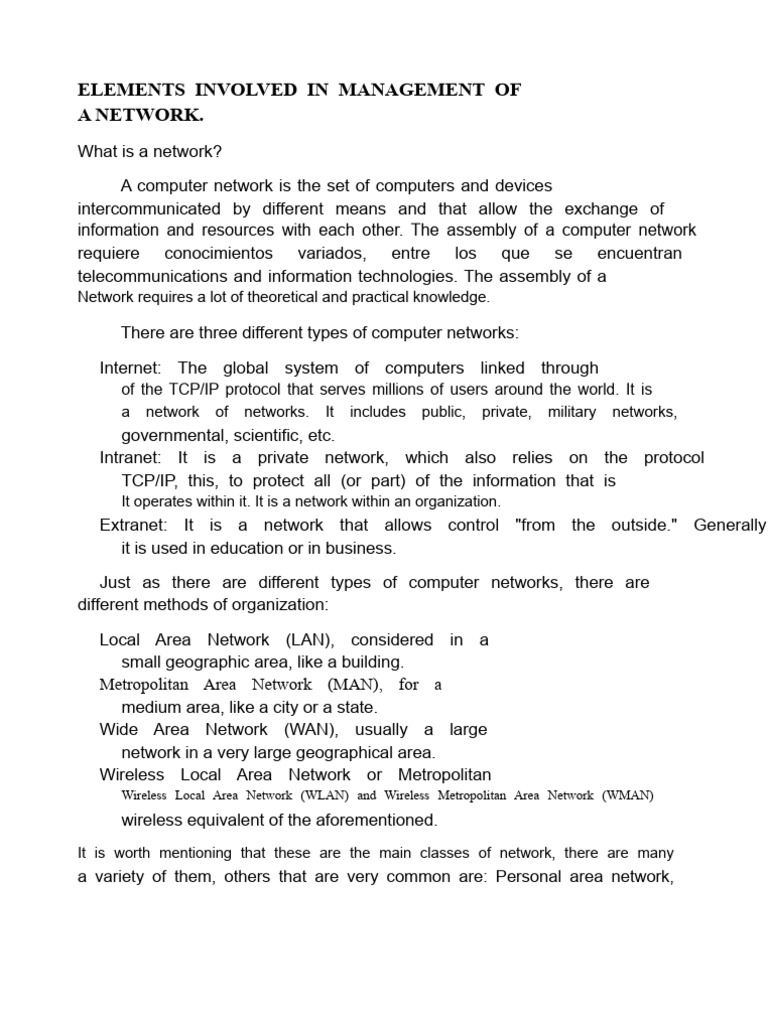 ELEMENTS INVOLVED IN NETWORK MANAGEMENT | PDF | Computer Network | Local Area Network