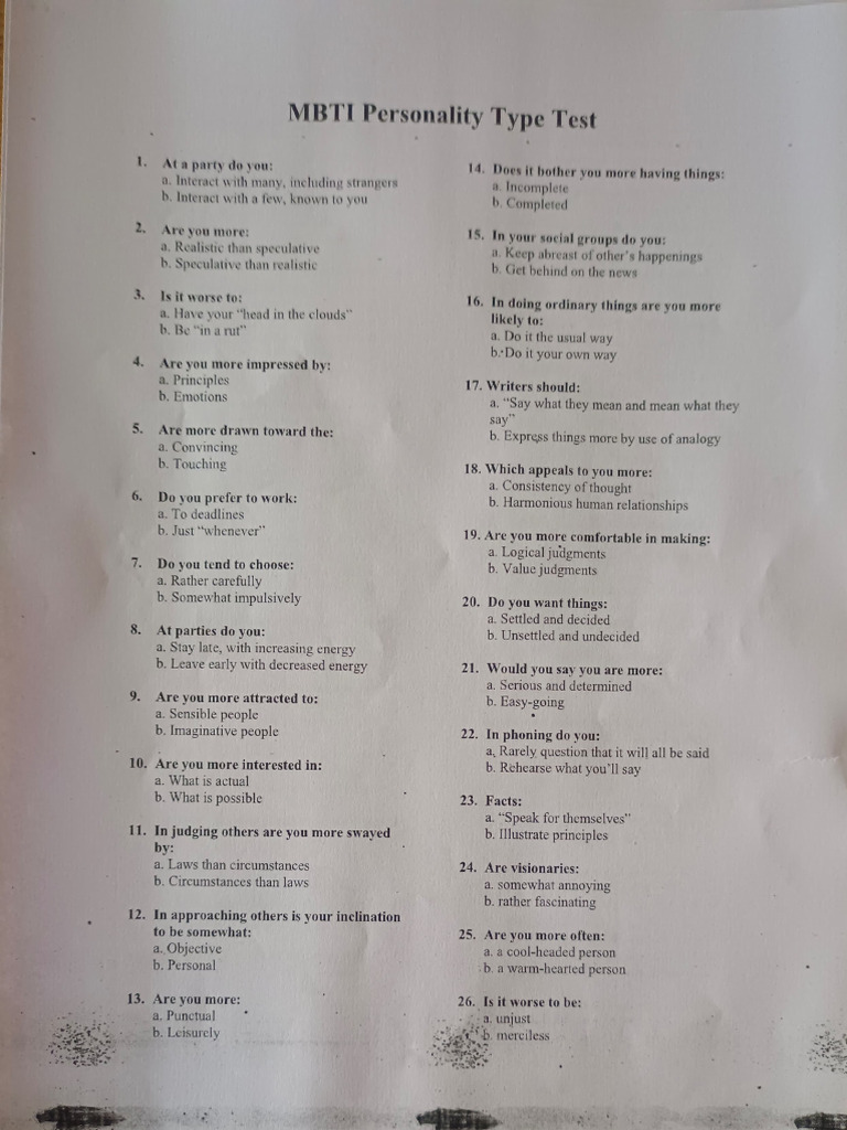 Mbti Personality Type Test | PDF